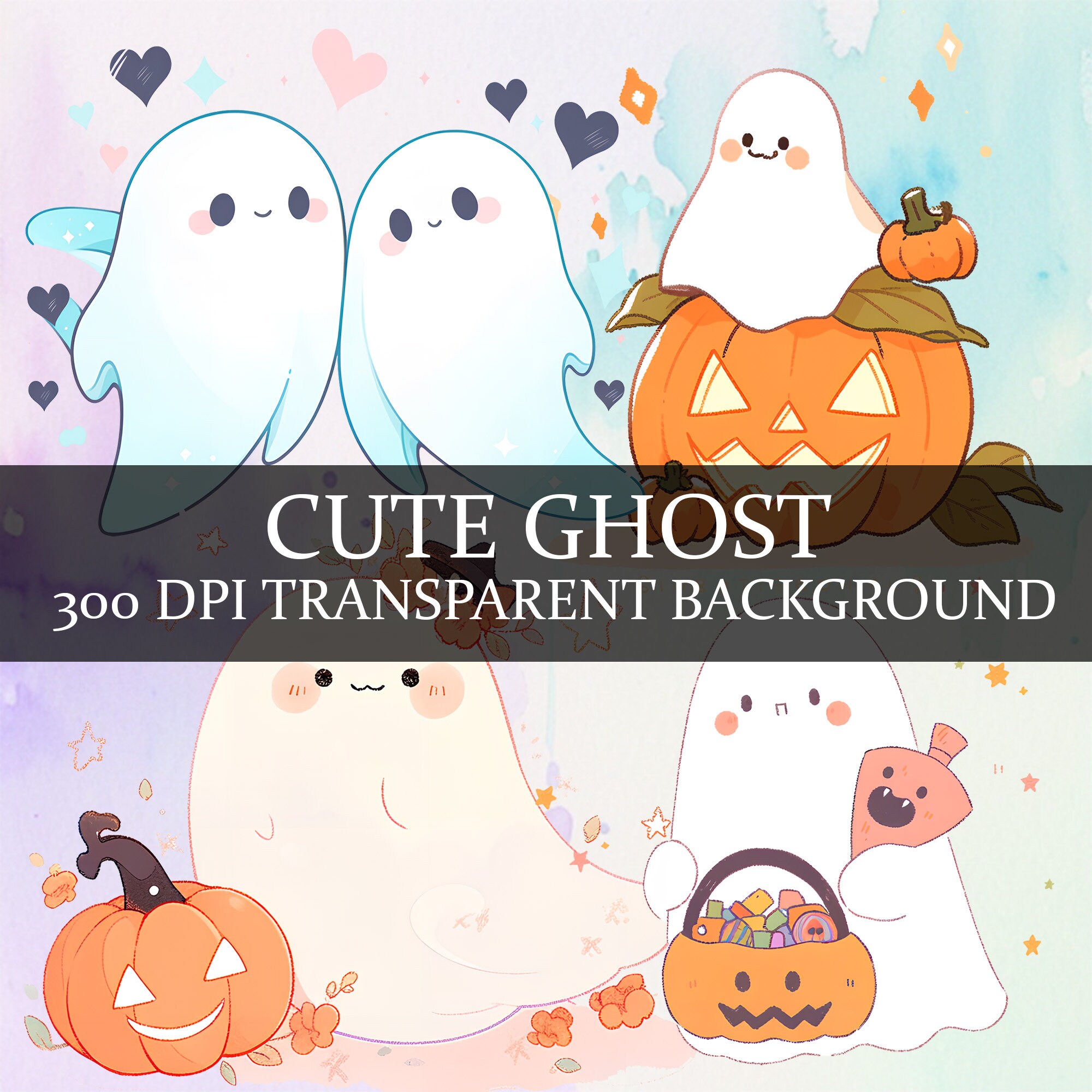 25 Cute Ghost Clipart Watercolor Halloween PNG Halloween - Etsy