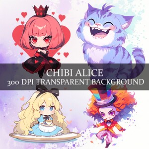 60 Alice in Wonderland Clipart Bundle, Chibi Cheshire Cat PNG, Mad ...
