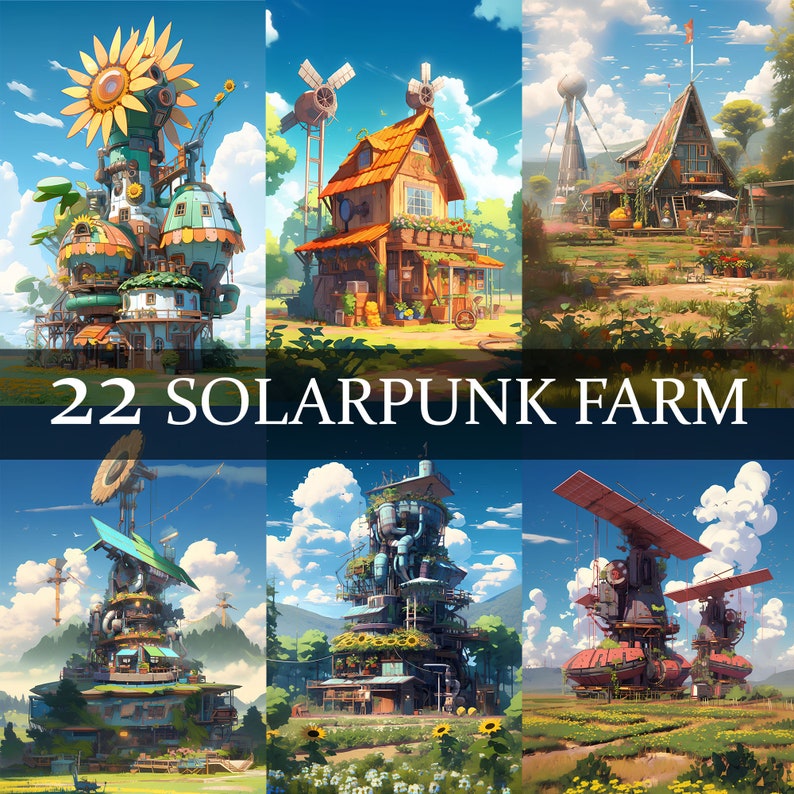 22 Solarpunk Farm Clipart PNG Solar Punk Home Clipart - Etsy