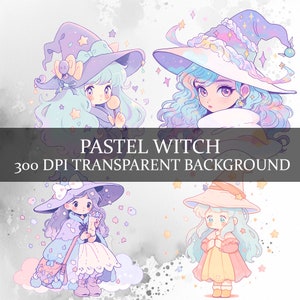 20 Pastel Witch Clipart PNG, Cute Witch Clipart Bundle, Pastel ...