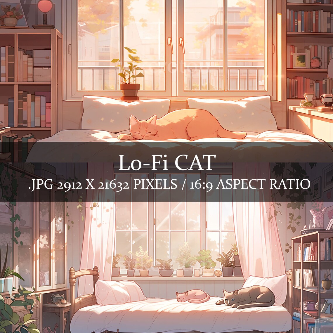18 Lo-fi Cats Wallpaper Plants Wallpaper Books Cozy Wallpaper - Etsy