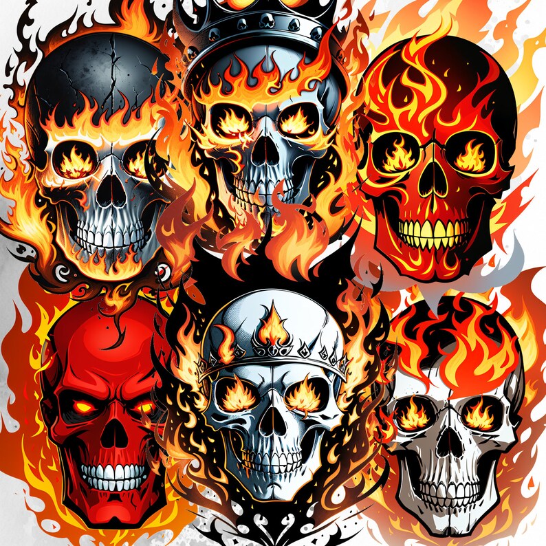 15 Fire Skulls Clipart, Flame Skulls PNG, Fiery Skull Bundle - Etsy