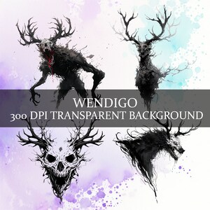 22 Wendigo Clipart PNG Bundle, Cryptid Creature Art, Mythical Beast ...