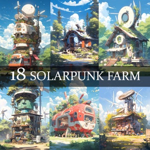 18 Solarpunk Farm Clipart PNG, Solar Punk Home Clipart, Solarpunk Tech ...
