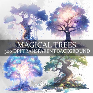 20 Watercolor Magical Tree Clipart PNG Magic Tree, Fantasy Tree PNG - Etsy