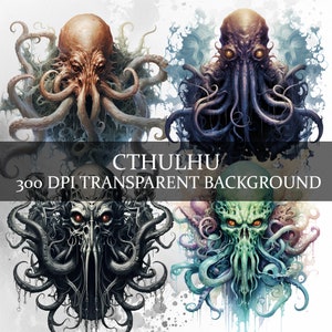 14 Cthulhu Clipart Transparent PNG Bundle, Lovecraft Clipart PNG - Etsy