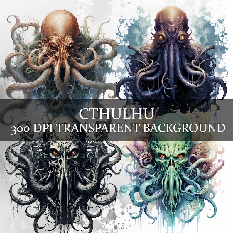 14 Cthulhu Clipart Transparent PNG Bundle, Lovecraft Clipart PNG - Etsy