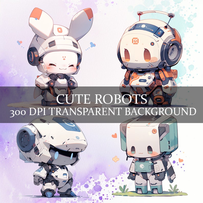 17 Cute Robots Clipart PNG Chibi Robot Clipart Bundle - Etsy