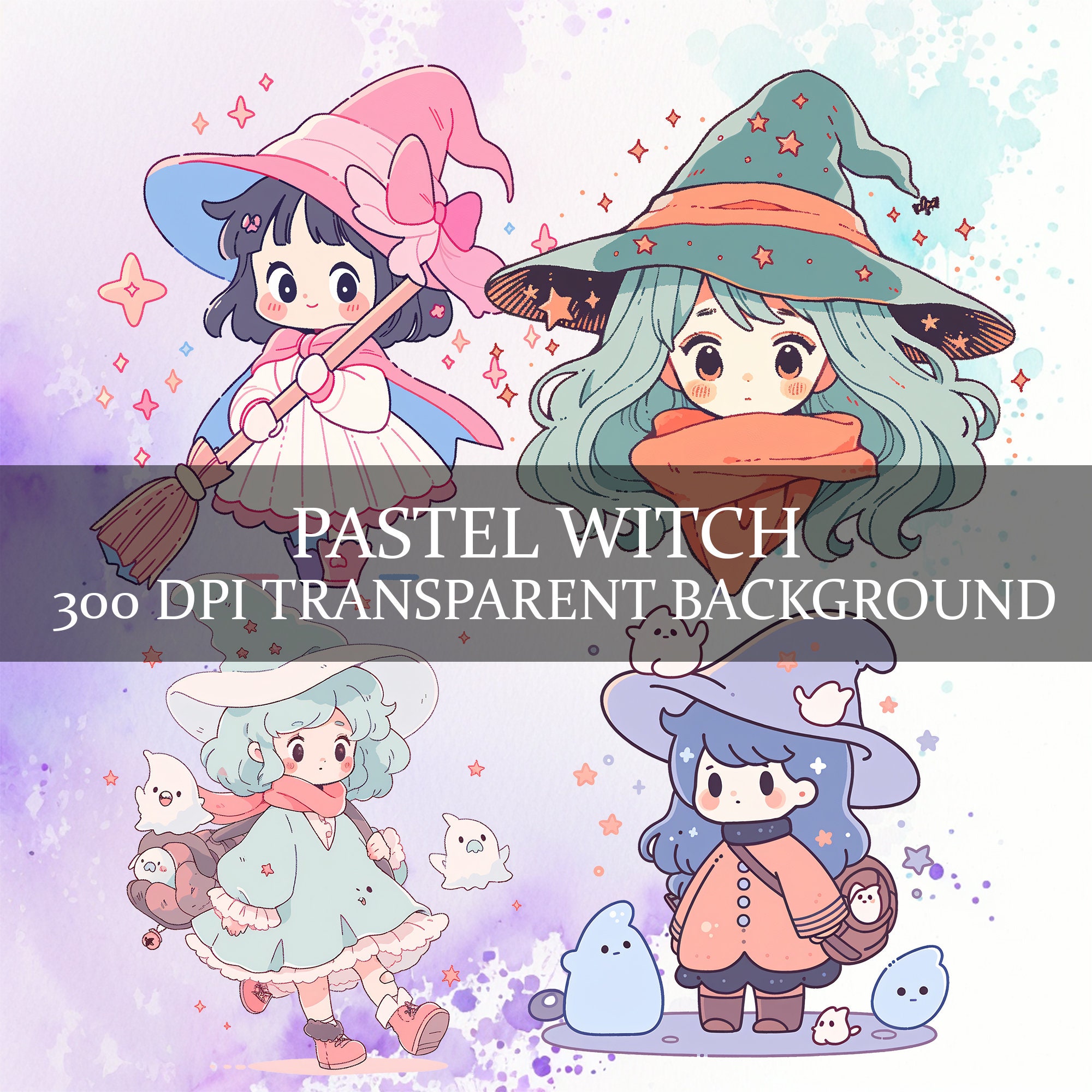 21 Pastel Witch Clipart PNG, Cute Witch Clipart Bundle, Pastel ...