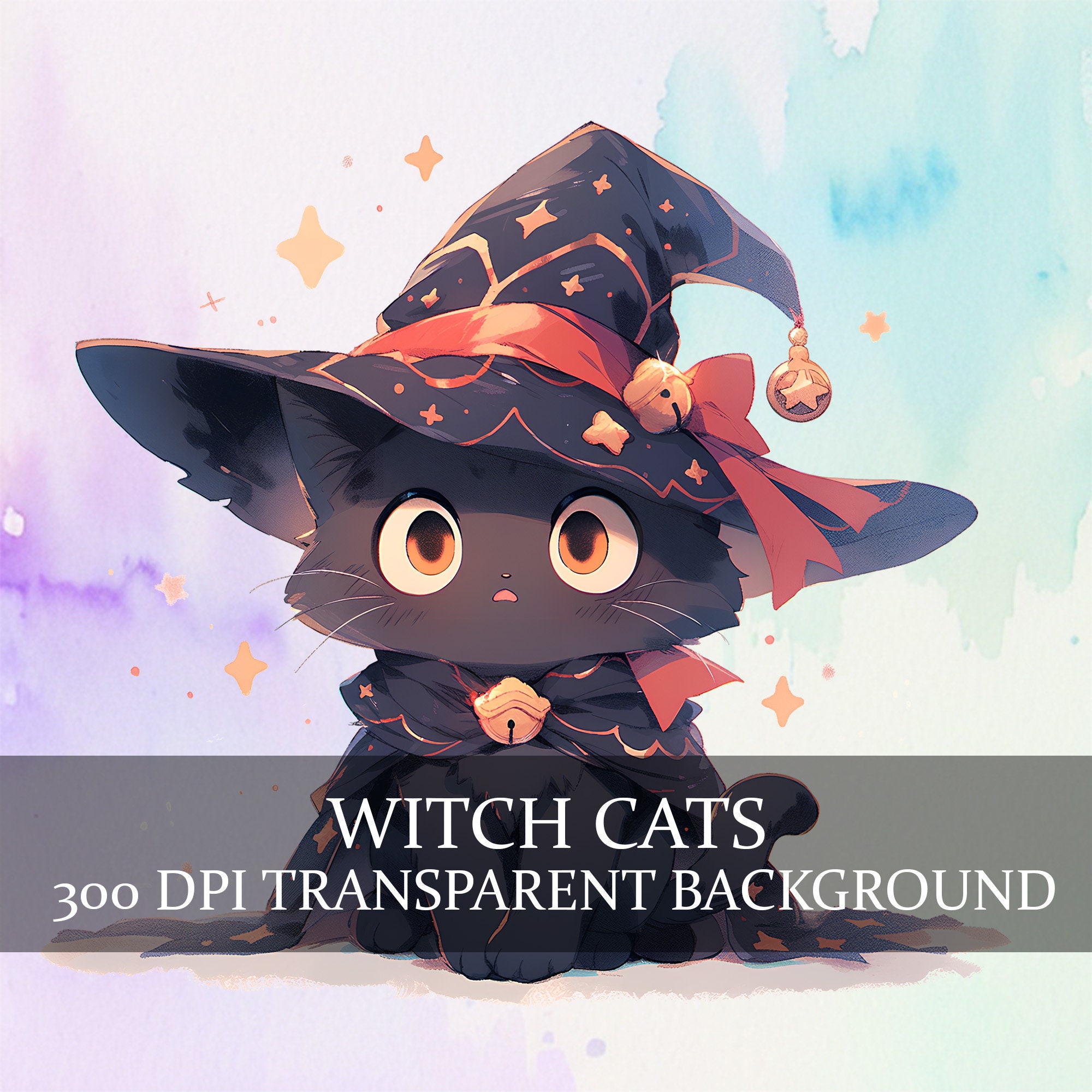 13 Halloween Witchy Cats Clipart PNG, Witch Cat Clipart Bundle, Witchy ...