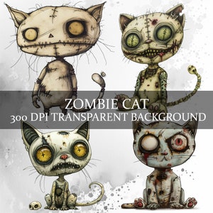 15 Zombie Cat Toy Clipart, Undead Cat Funny Halloween Plush Zombies ...