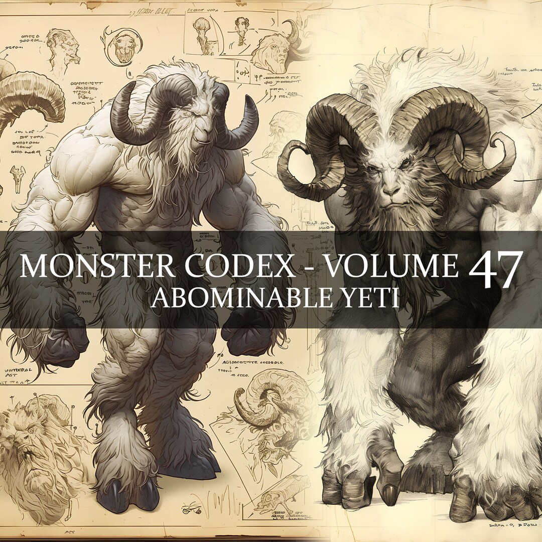 19 Page Monster Codex Volume 47, Monster Bestiary Vol 46, 19 JPG Yeti ...