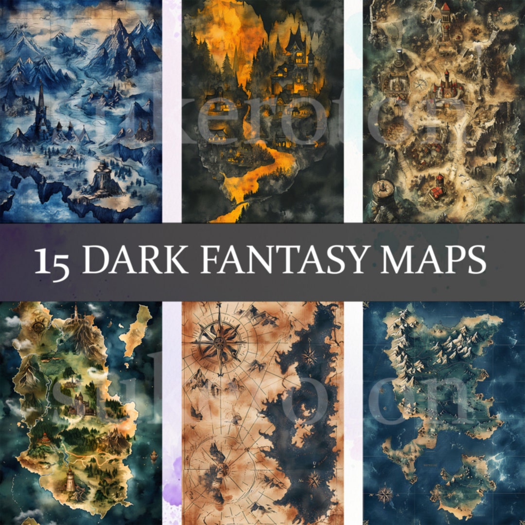 15 Dark Fantasy Map Watercolor Seamless Pattern Bundle Digital Papers ...