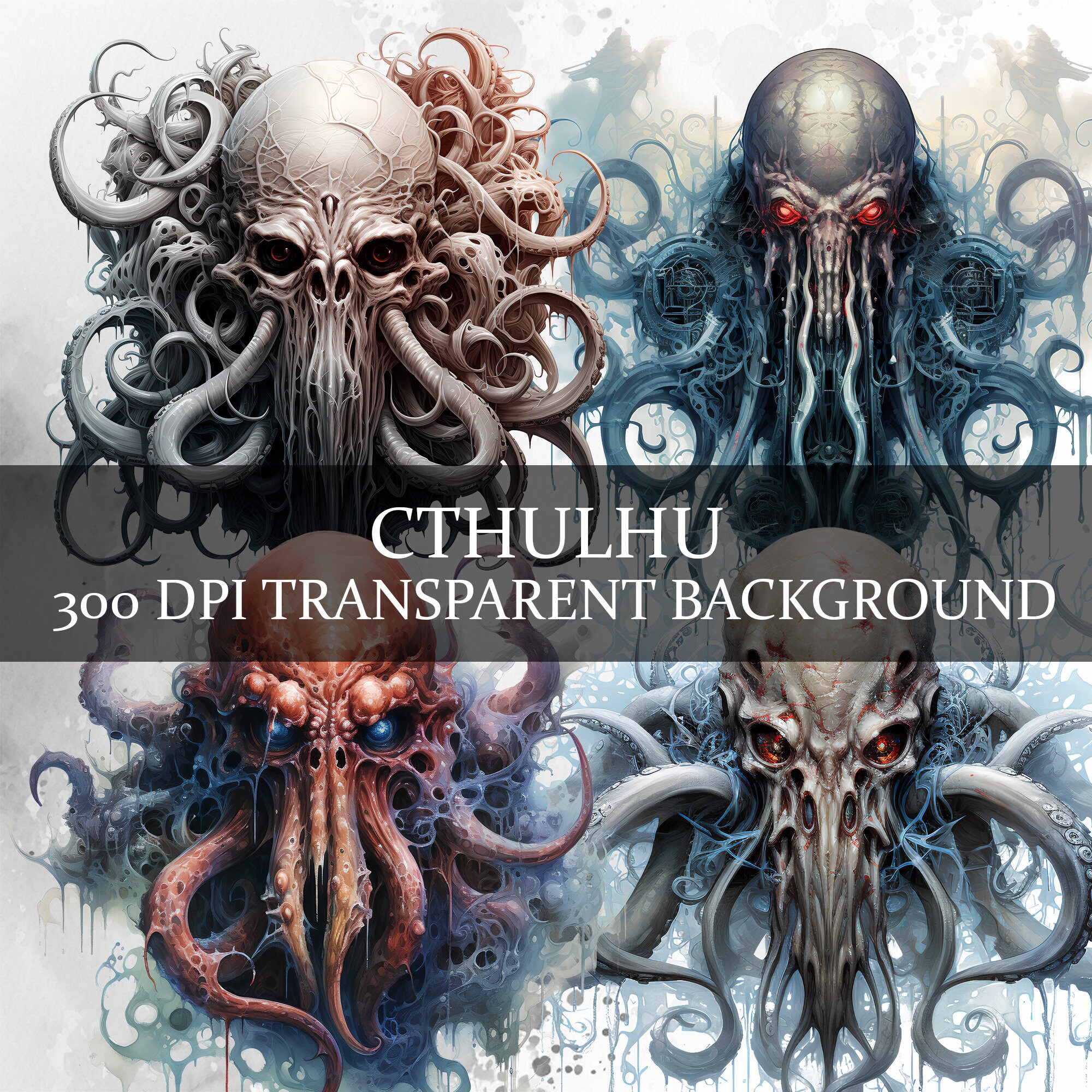 14 Cthulhu Clipart Transparent PNG Bundle, Lovecraft Clipart PNG - Etsy