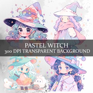 20 Pastel Witch Clipart PNG, Cute Witch Clipart Bundle, Pastel ...