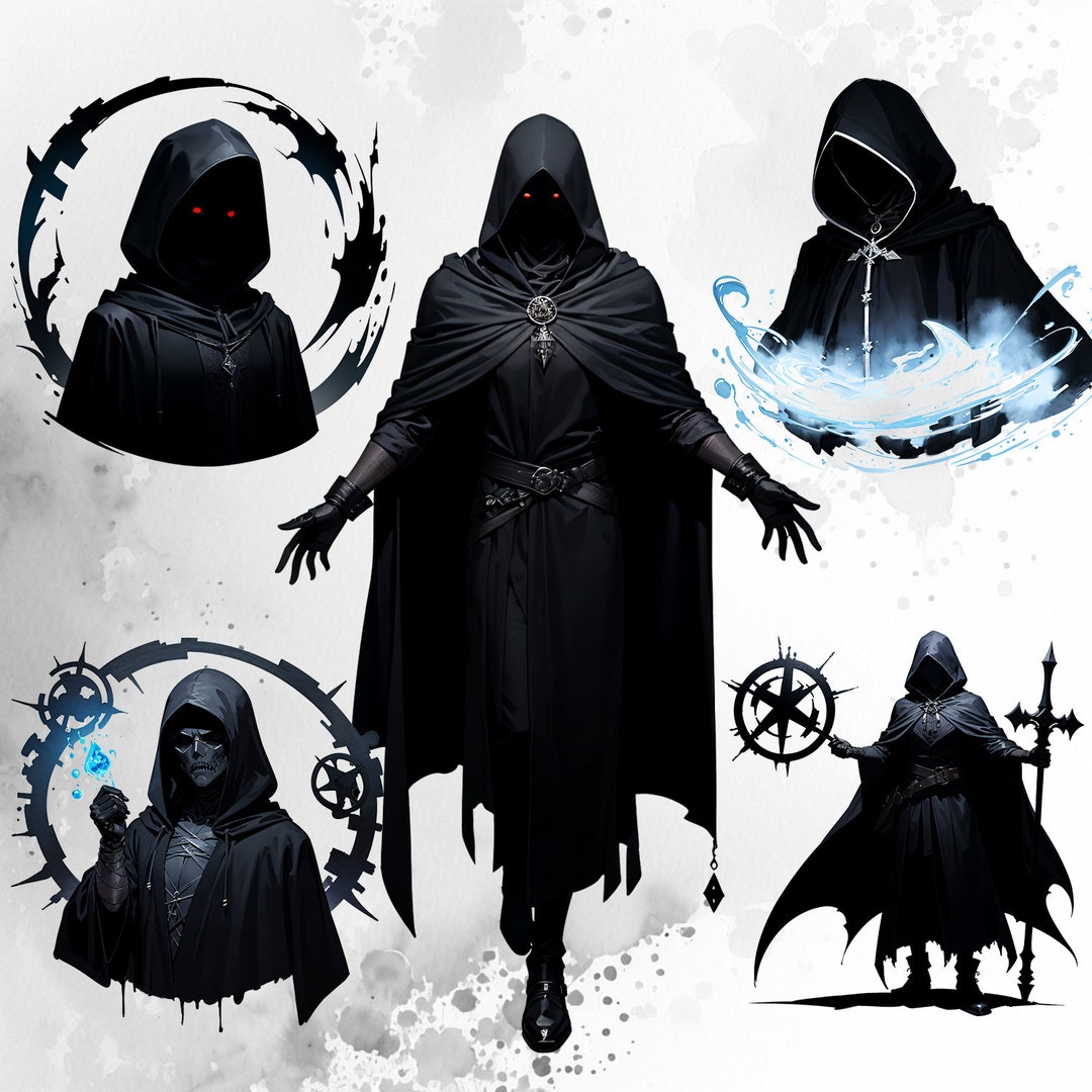 21 Hooded Dark Wizard Clipart PNG Bundle, Dark Fantasy Wizard Clipart ...
