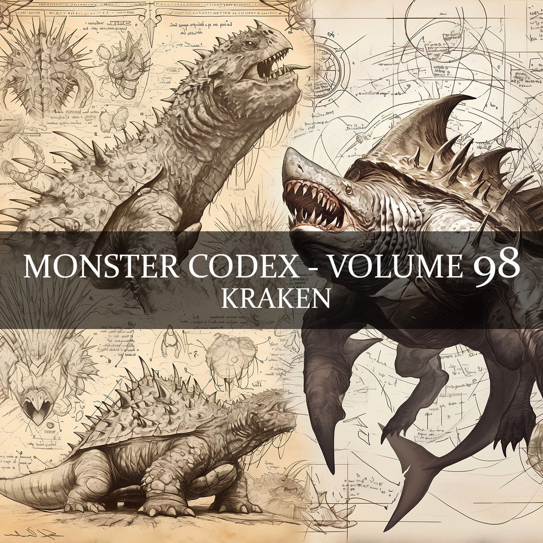 20 Page Monster Codex Volume 98, Monster Bestiary Vol 98, 20 JPG Kraken ...