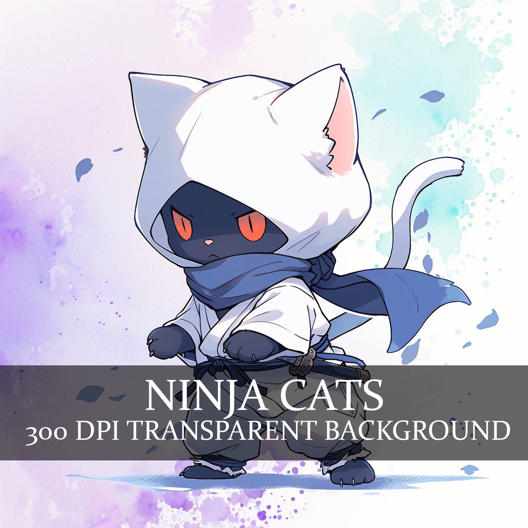 Ninja Cat Clipart: Anime PNG Bundle (2000x2000 Px, 300 DPI) - Etsy
