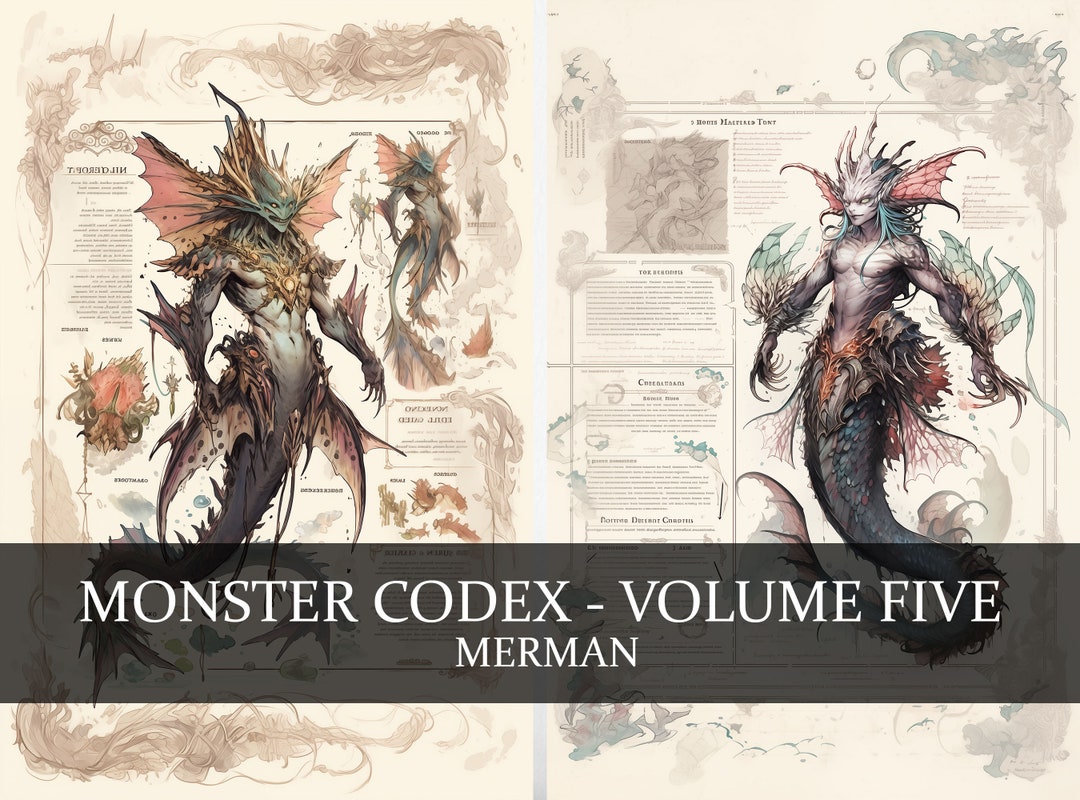 9 Page Monster Codex Volume Five, Monster Bestiary Vol 5, 9 PNG Merman Bestiary Fantasy Codex - Etsy