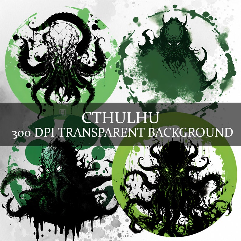 Cthulhu Clipart PNG Bundle: Lovecraft Elder God Graphics (transparent ...