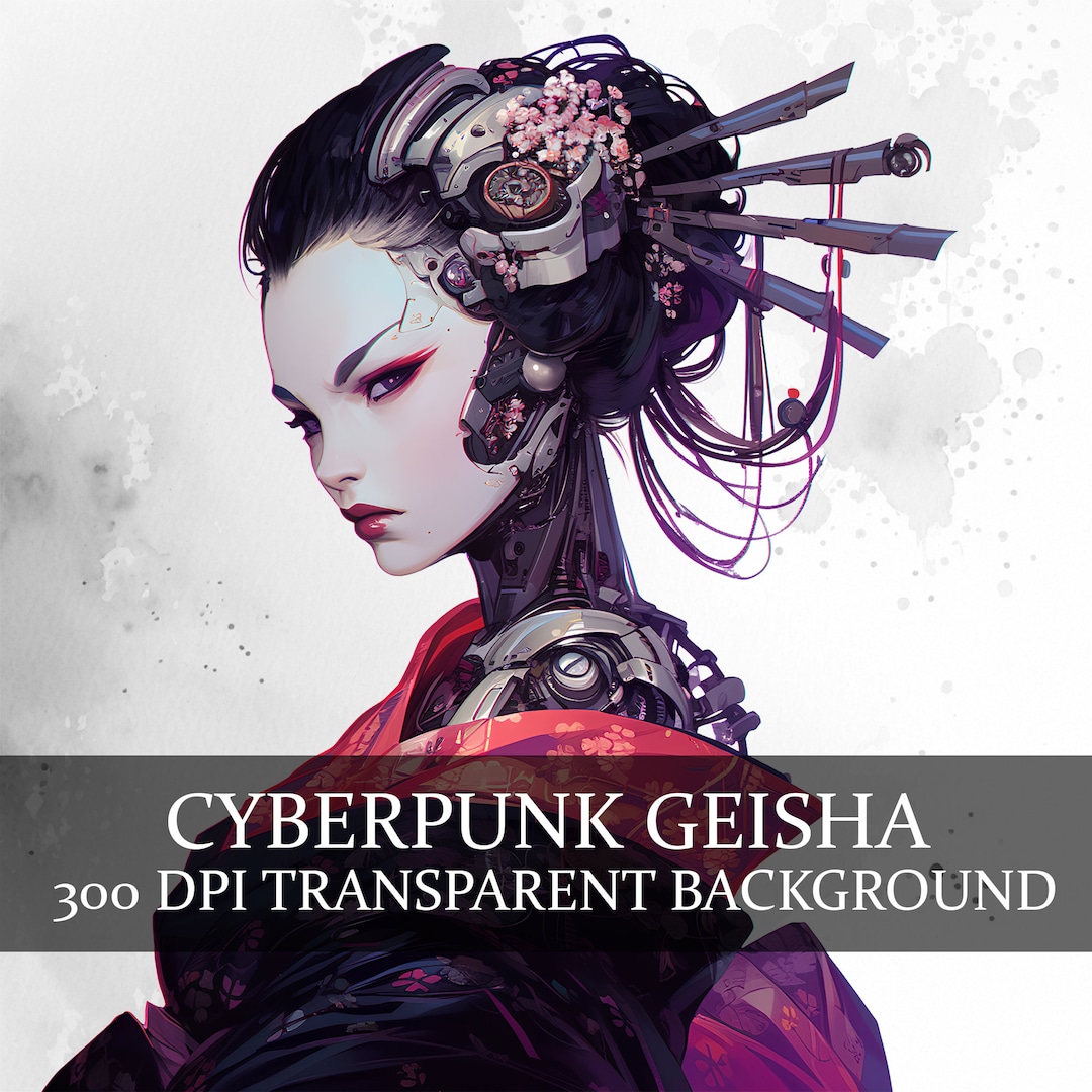 19 Cyberpunk Geisha, Cyberpunk Girl Clipart PNG Bundle, Cyborg Geisha ...