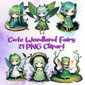 21 Cute Chibi Woodland Fairypng Clipart Bundle, Transparent Background ...