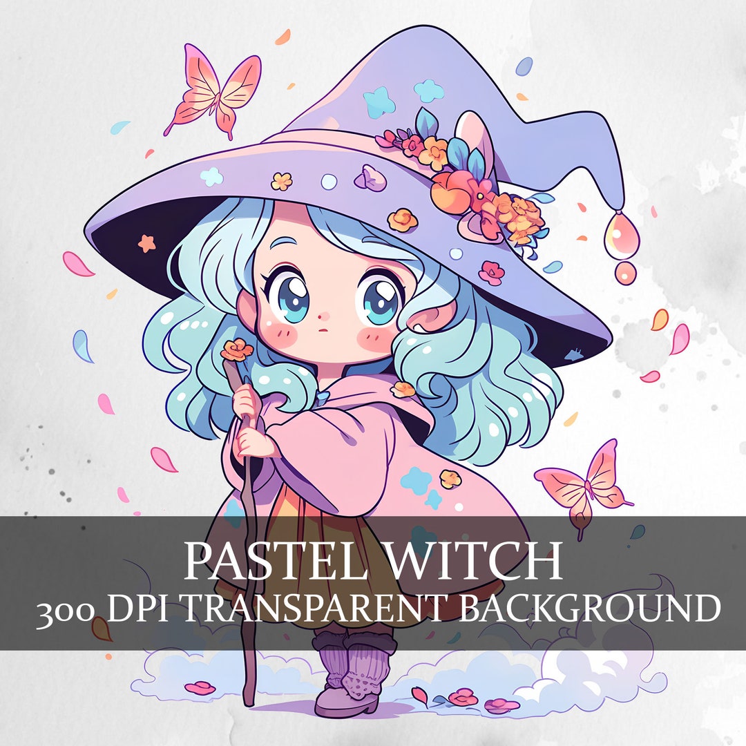 26 Pastel Witch Clipart PNG, Cute Witch Clipart Bundle, Pastel ...