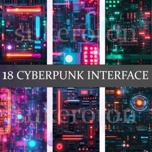 18 Cyberpunk Interface Panels Seamless Pattern Bundle Digital Papers ...