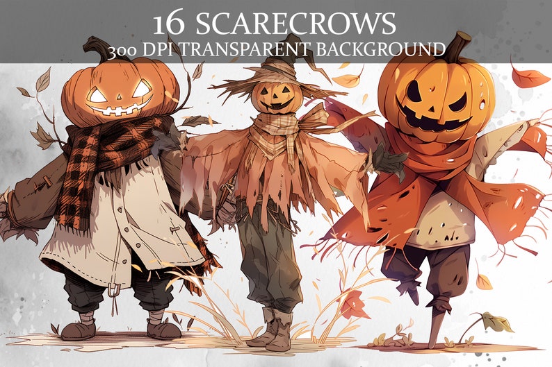 16 Scarecrow Clipart Halloween Clipart Halloween Png Scary - Etsy