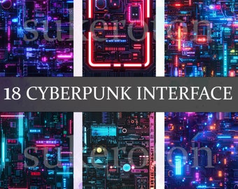 Cyberpunk Interface Panels Seamless Pattern Bundle Digital Papers ...