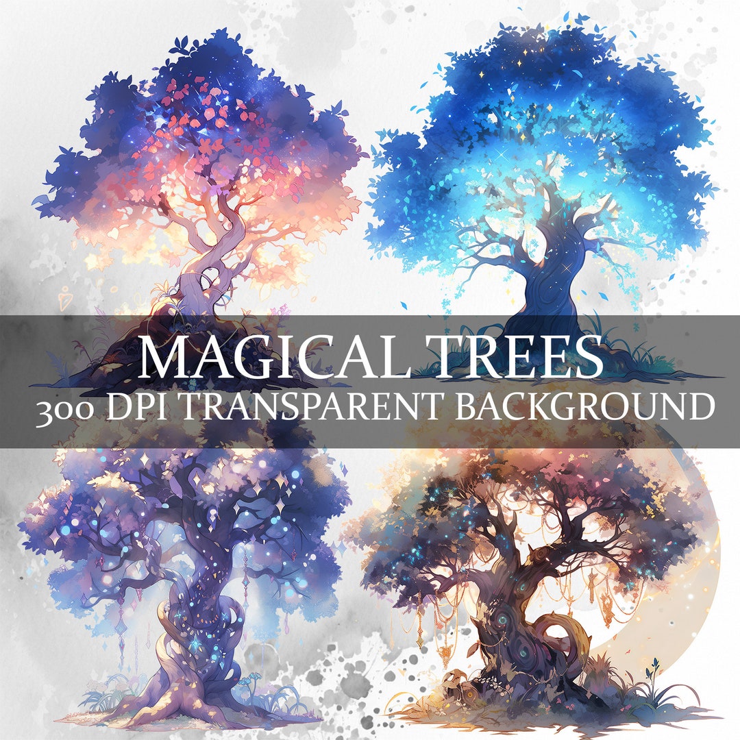 20 Watercolor Magical Tree Clipart PNG Magic Tree, Fantasy Tree PNG - Etsy