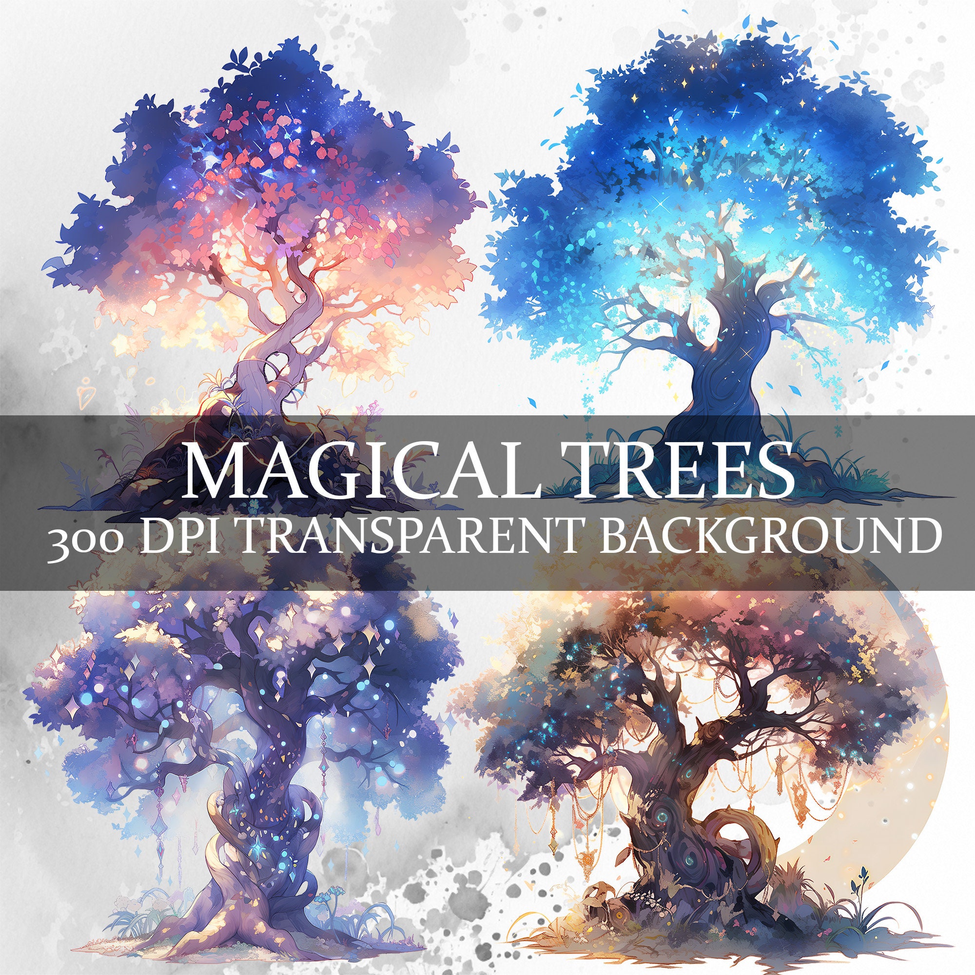 20 Watercolor Magical Tree Clipart PNG Magic Tree, Fantasy Tree PNG - Etsy