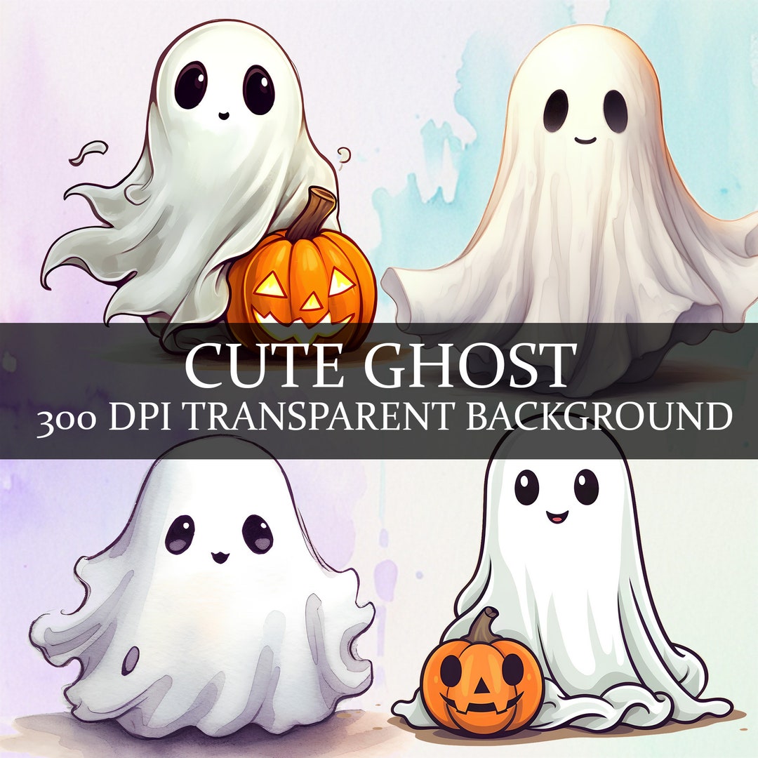 20 Cute Ghost Clipart Watercolor, Halloween PNG, Halloween Clipart ...