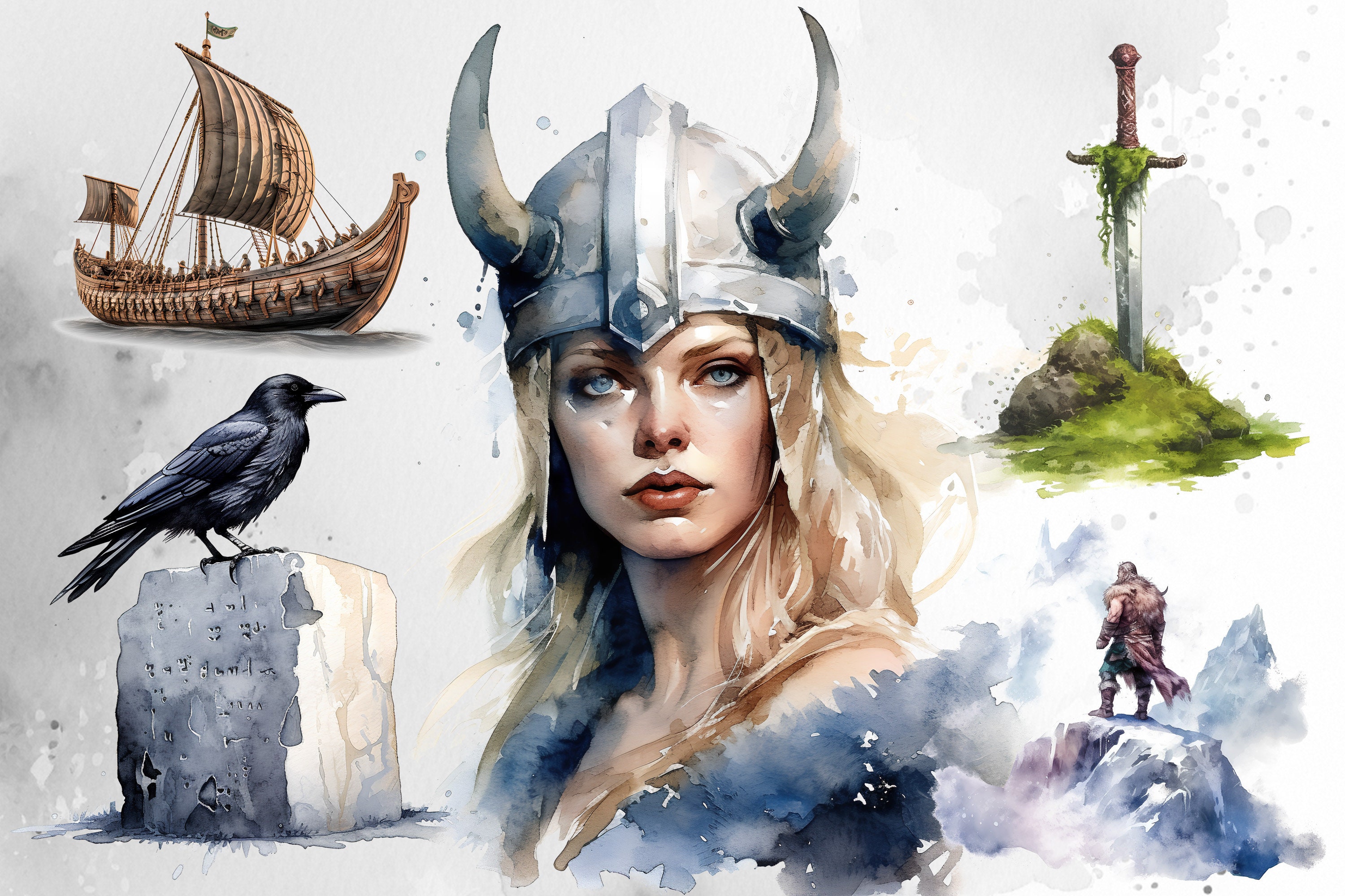 Viking PNG Images 50 High Quality Pngs Watercolor Vikings - Etsy