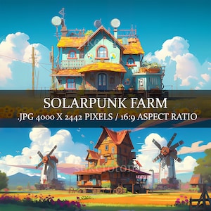 18 Solarpunk Farm Desktop Wallpaper 16:9 Aspect Ratio JPG, Solar Punk ...