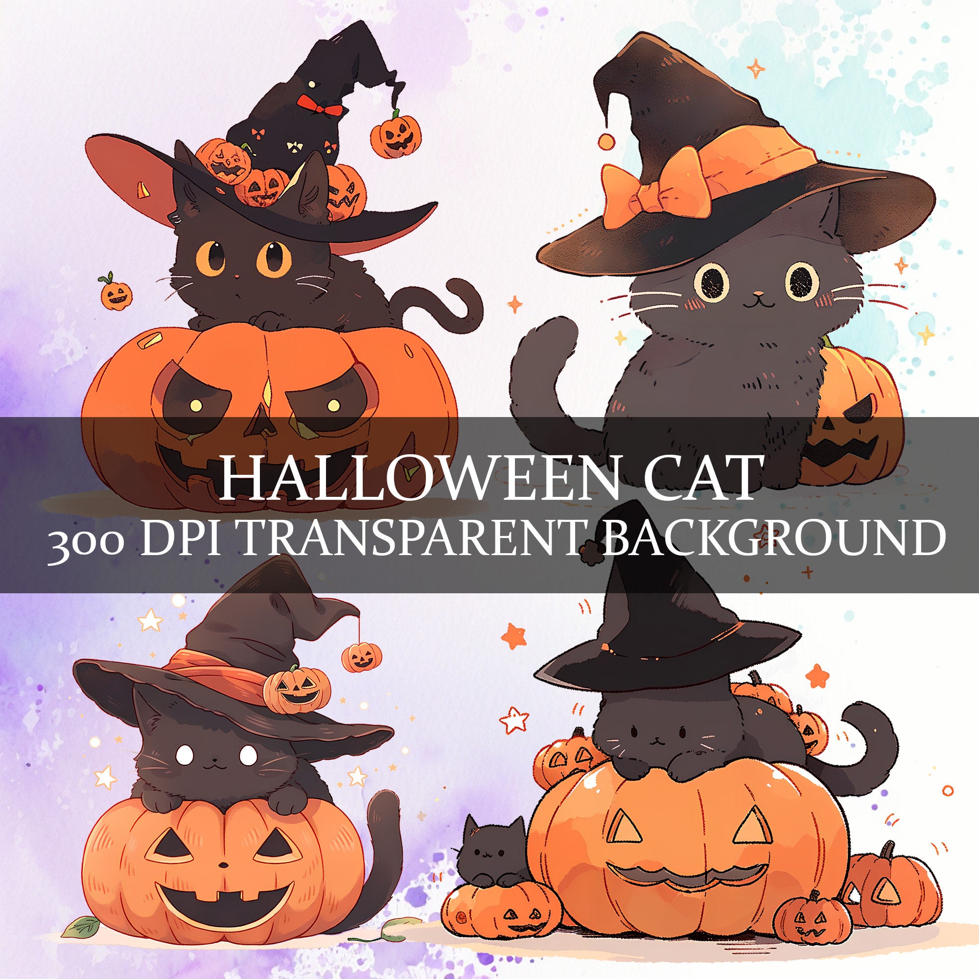24 Black Cat Halloween Clipart Bundle Spooky Witch Cat PNG - Etsy