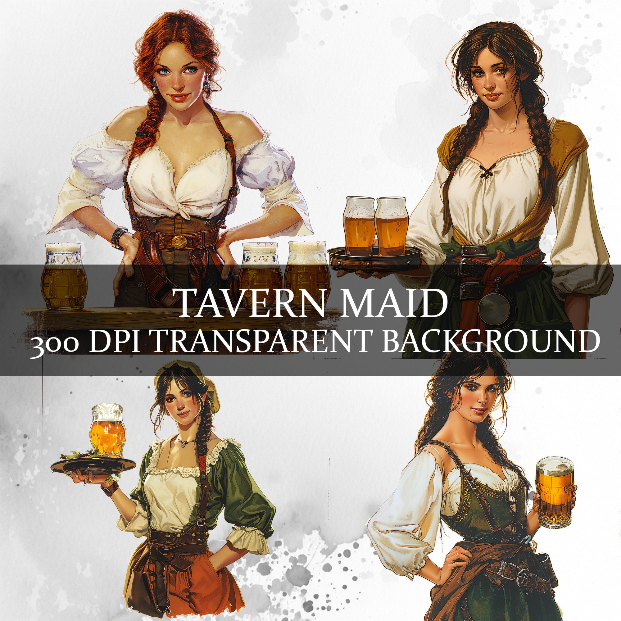 17 Tavern Maid Clipart, Tavern Maid PNG, Bar Girl Bundle, Fantasy Bargirl, Human Barmaid ...