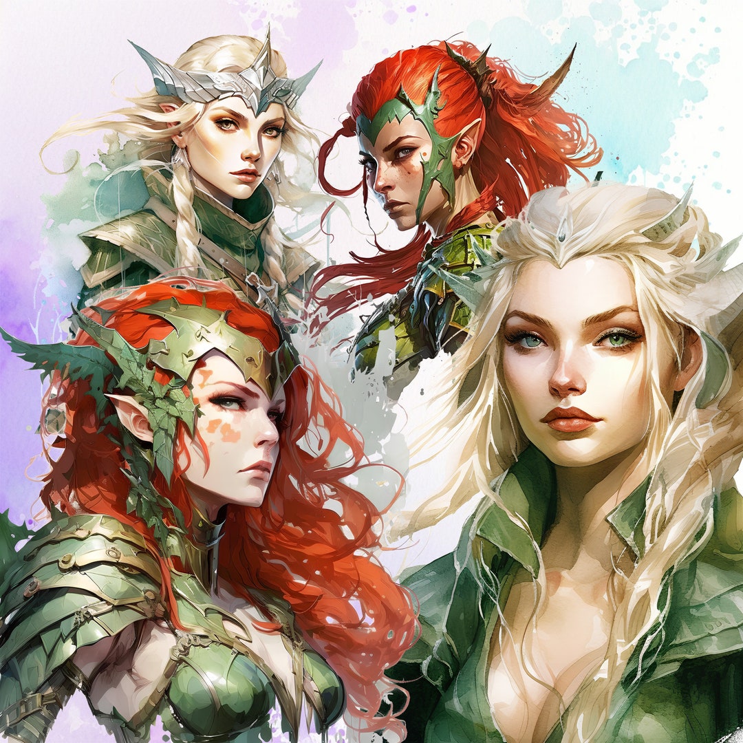 Watercolor Elf Clipart, Beautiful Elven Warrior PNG Dnd RPG Game ...
