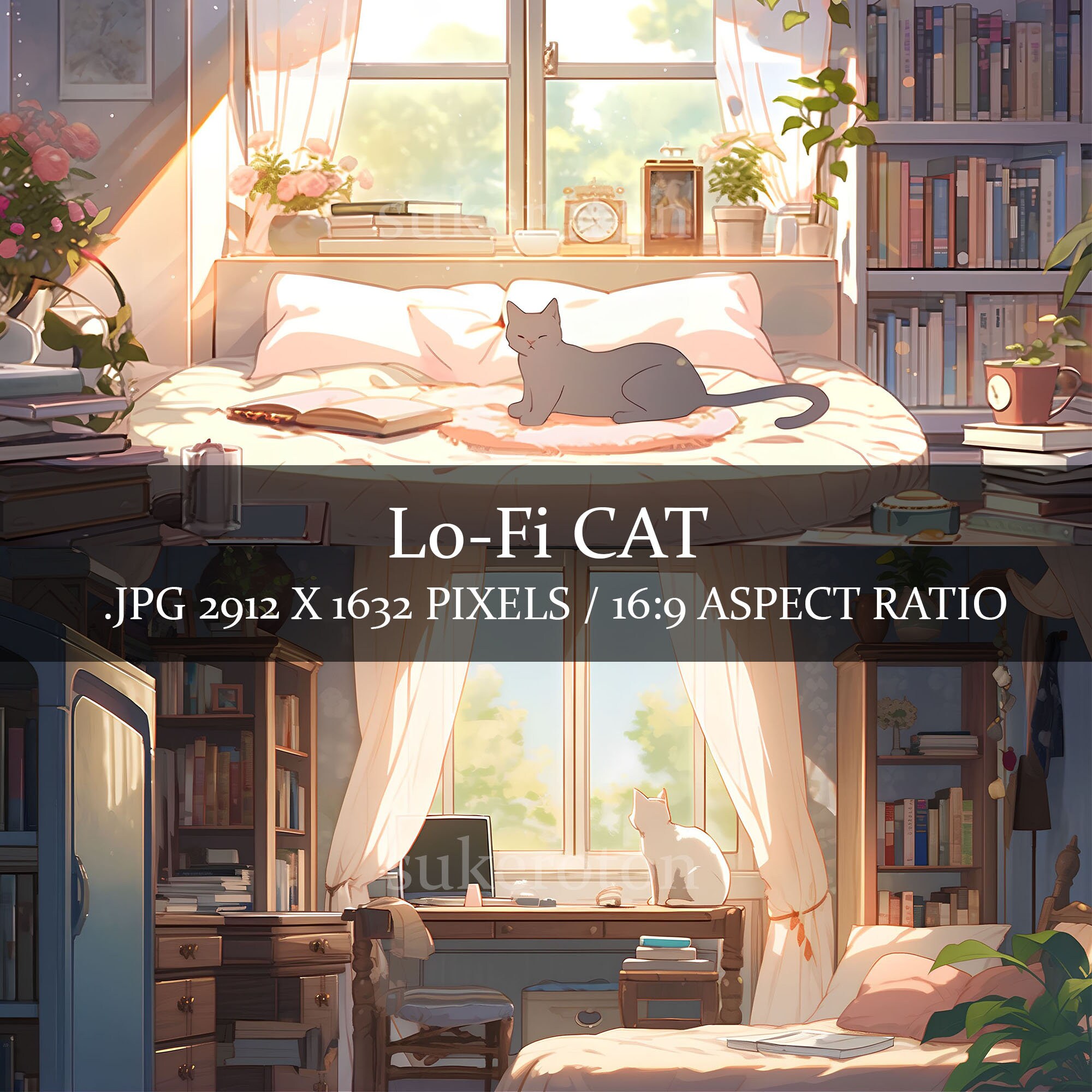 18 Lo-fi Cats Wallpaper Plants Wallpaper Books Cozy Wallpaper - Etsy