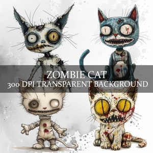 15 Zombie Cat Toy Clipart, Undead Cat Funny Halloween Plush Zombies ...