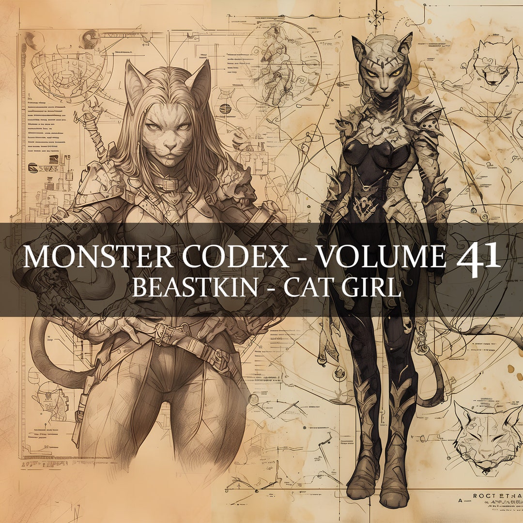 30 Page Monster Codex Volume 41, Monster Bestiary Vol 41, 30 JPG Female Catgirl Bestiary Fantasy ...