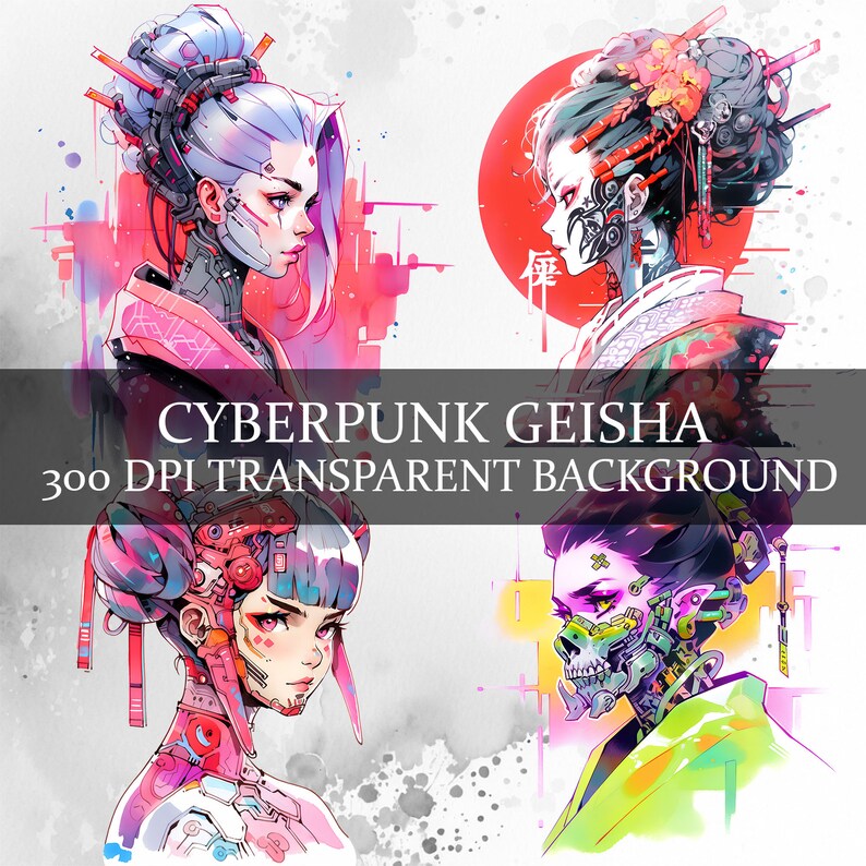 20 Cyberpunk Geisha Cyberpunk Girl Clipart PNG Bundle Cyborg - Etsy