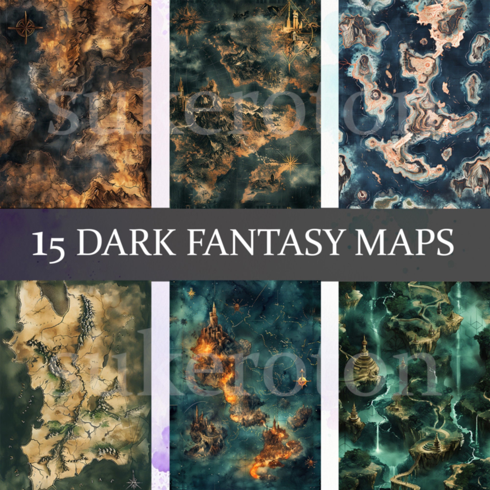 15 Dark Fantasy Map Watercolor Seamless Pattern Bundle Digital Papers ...