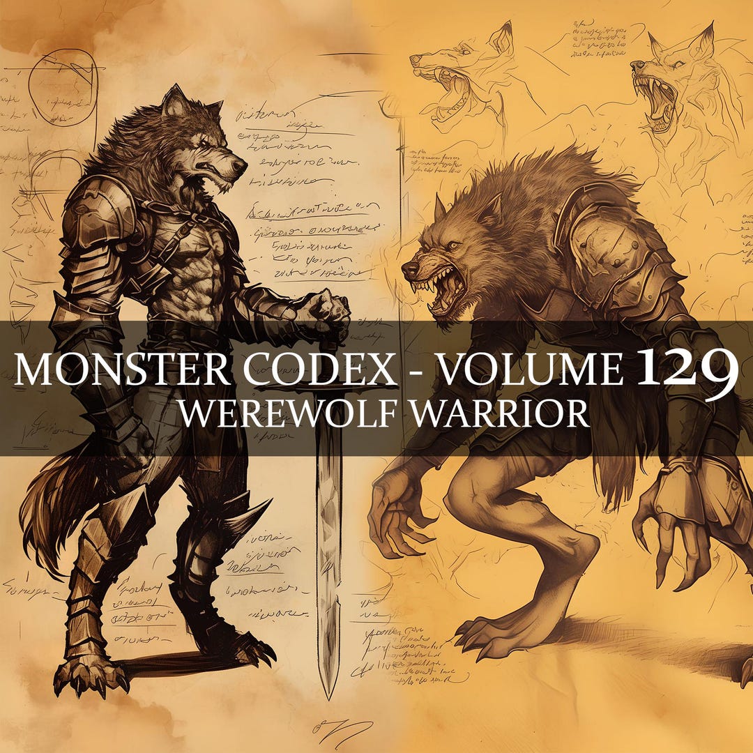 8 Page Monster Codex Volume 129, Monster Bestiary Vol 129, 8 JPG Werewolf Soldier Bestiary ...