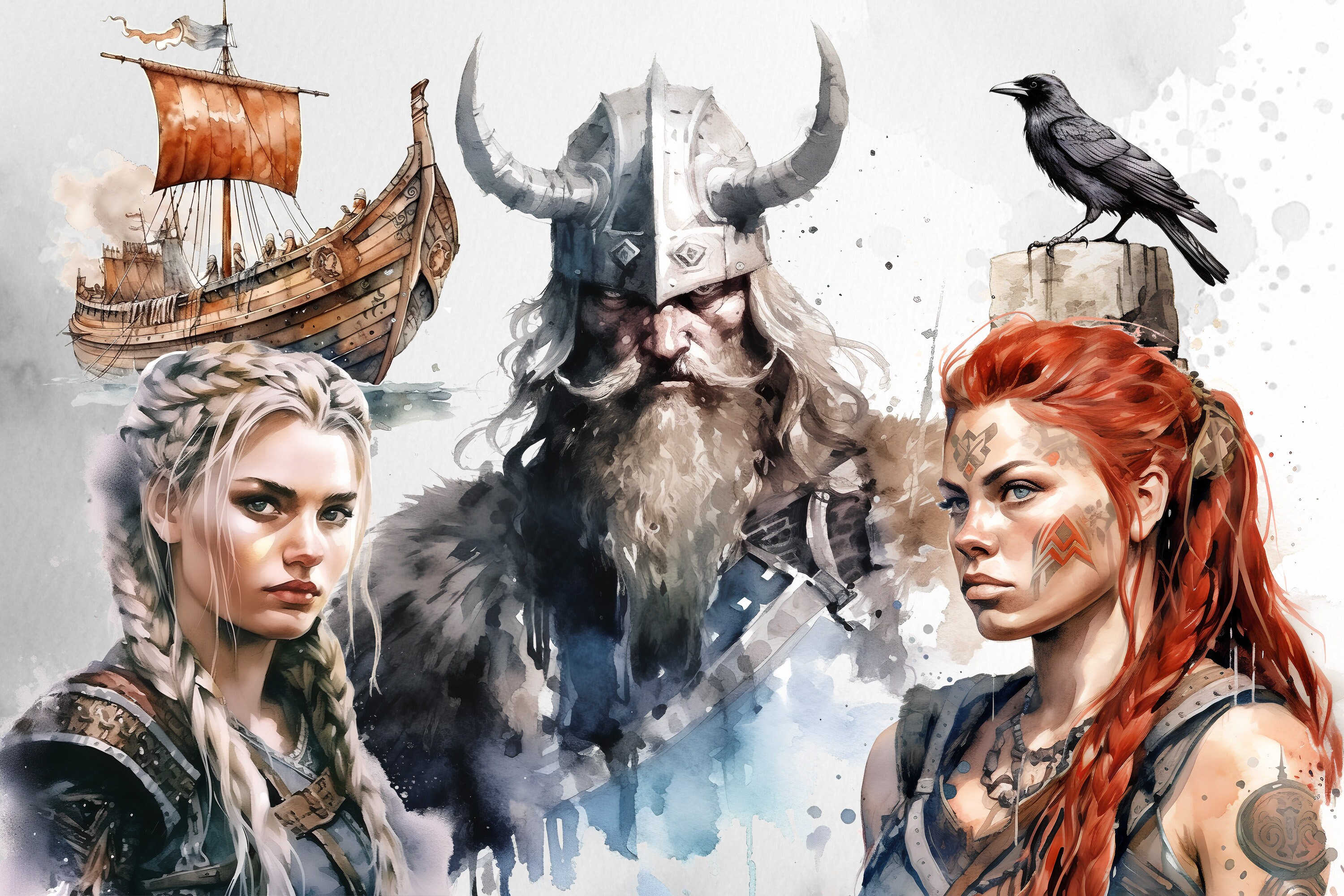 Viking PNG Images 50 High Quality Pngs Watercolor Vikings - Etsy