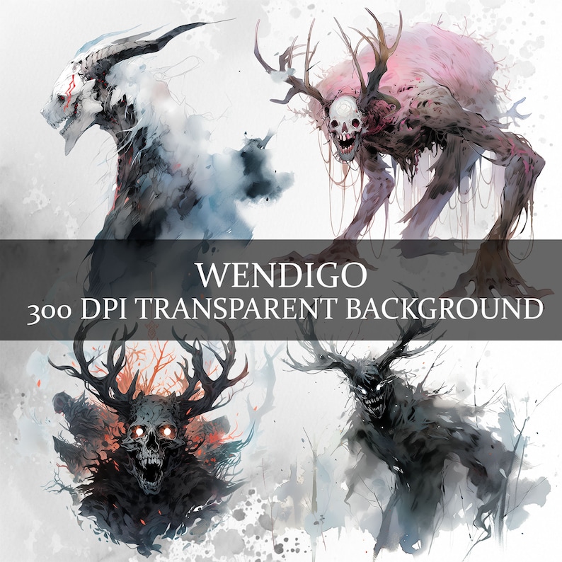 21 Wendigo Clipart PNG Bundle, Cryptid Creature Art, Mythical Beast Collection - Etsy