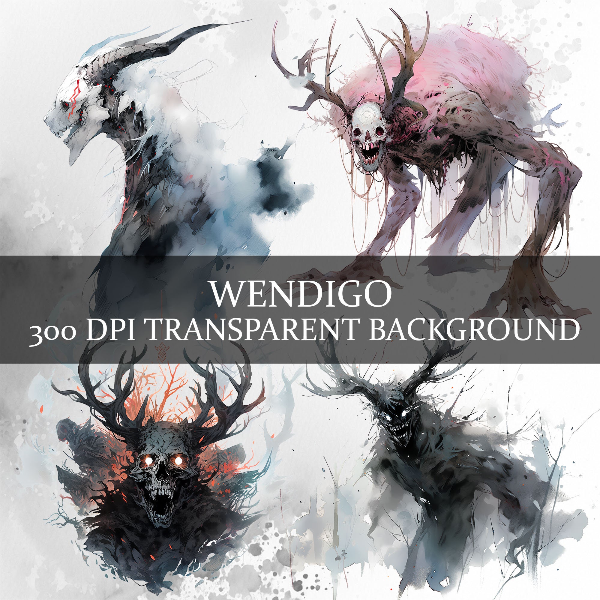 21 Wendigo Clipart PNG Bundle, Cryptid Creature Art, Mythical Beast ...