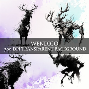 22 Wendigo Clipart PNG Bundle, Cryptid Creature Art, Mythical Beast ...