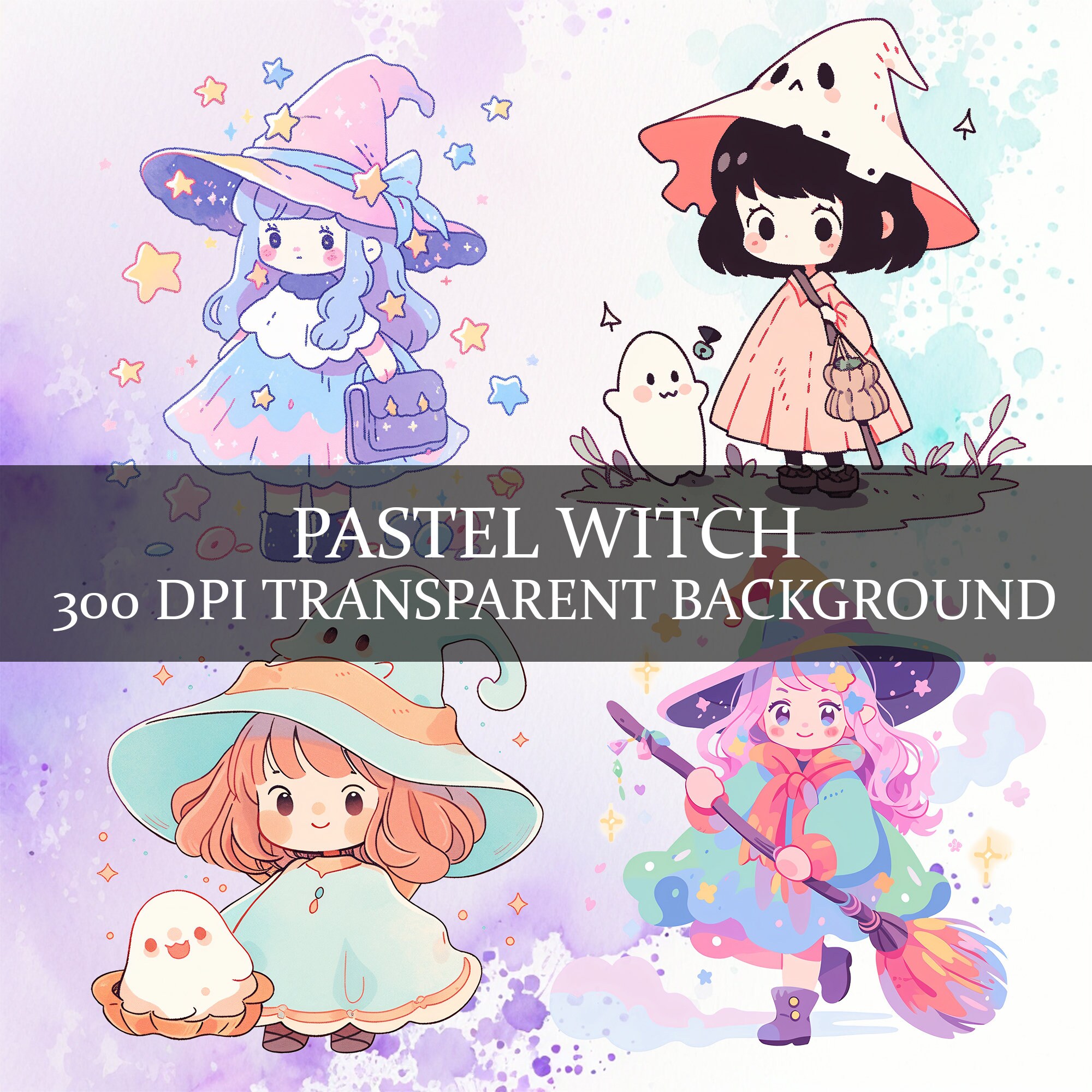 21 Pastel Witch Clipart PNG, Cute Witch Clipart Bundle, Pastel ...