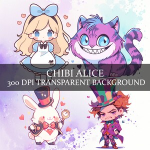 56 Alice in Wonderland Clipart Bundle, Chibi Cheshire Cat PNG, Mad ...
